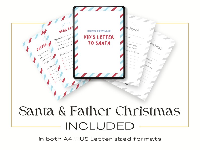 Letter to Santa Printable, Kid's Printable Santa Letter, Christmas Wish ...