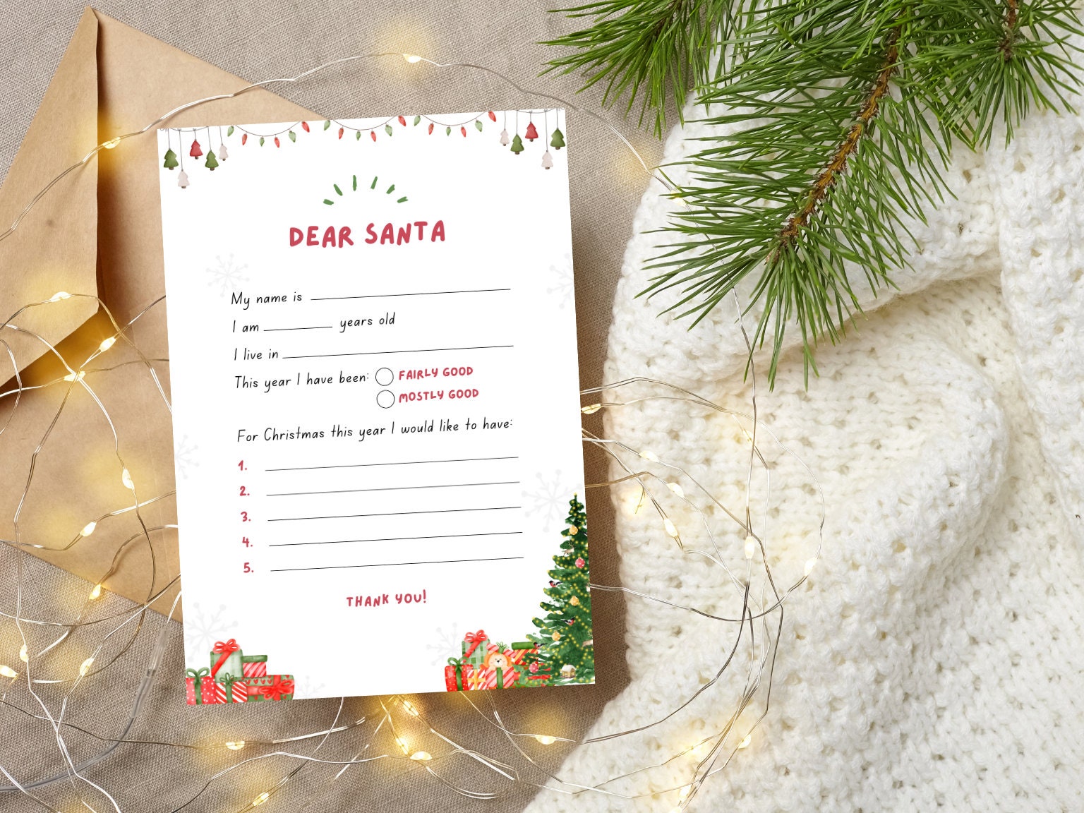 Letter to Santa Printable, Kid's Printable Santa Letter, Christmas Wish ...