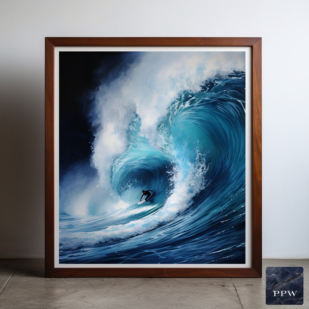 Giant Blue Wave Surfer Printable Art - Coastal Thrills, Ocean Vibes ...