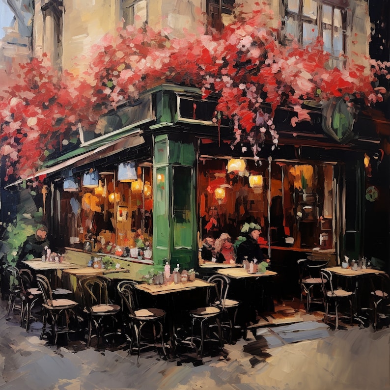 Vintage Parisian Café With Rooftop Flowers Printable - Retro French ...