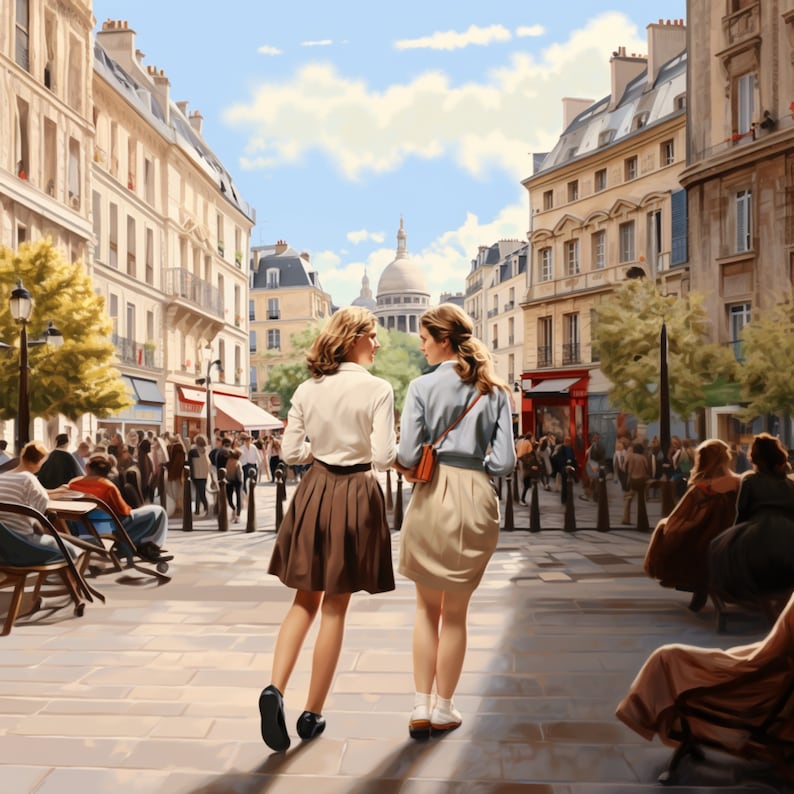 Montmartre Stroll Printable - French Girls Art With Sacré-cœur View ...