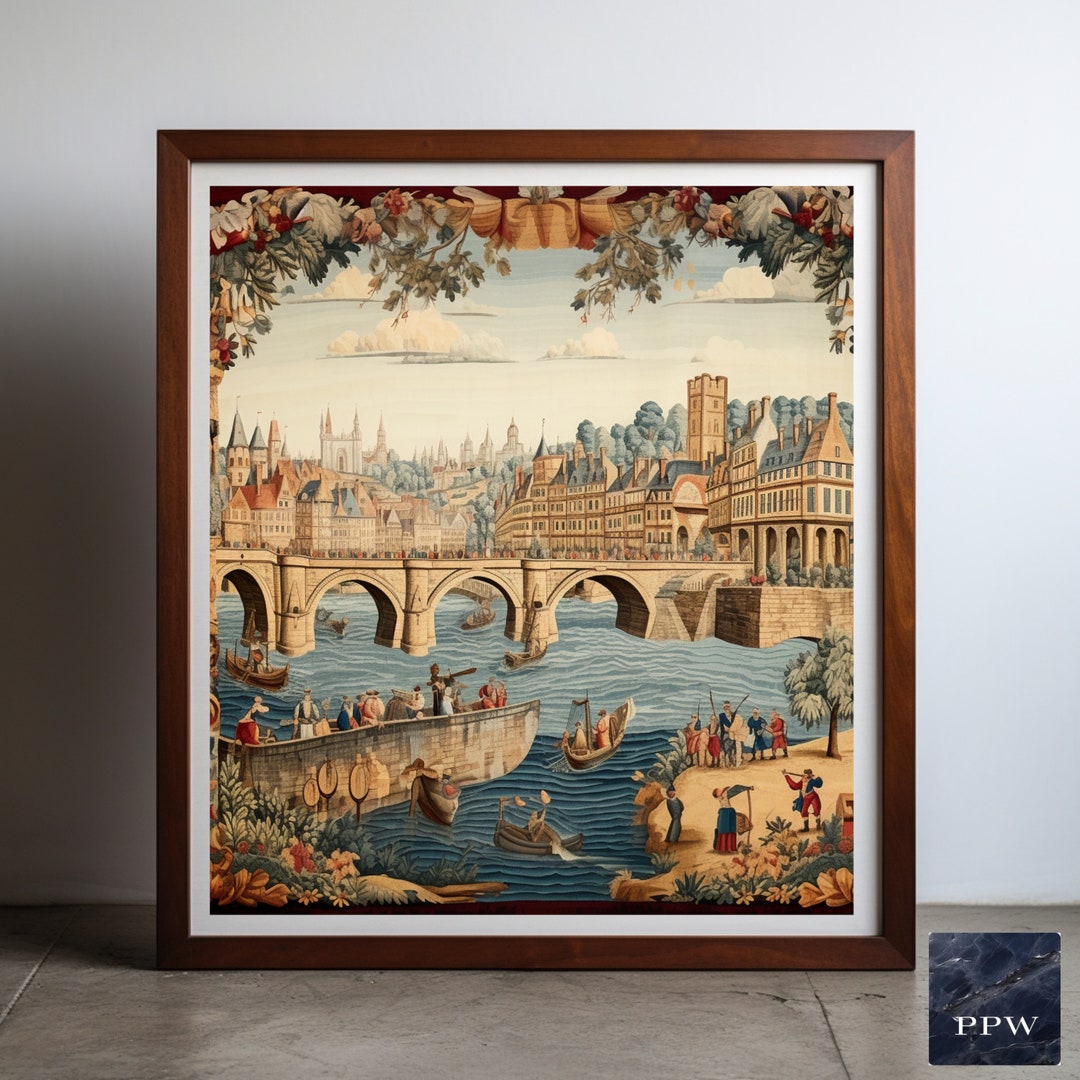 Vintage Pont Neuf Paris Tapestry Printable - French Elegance, Retro ...