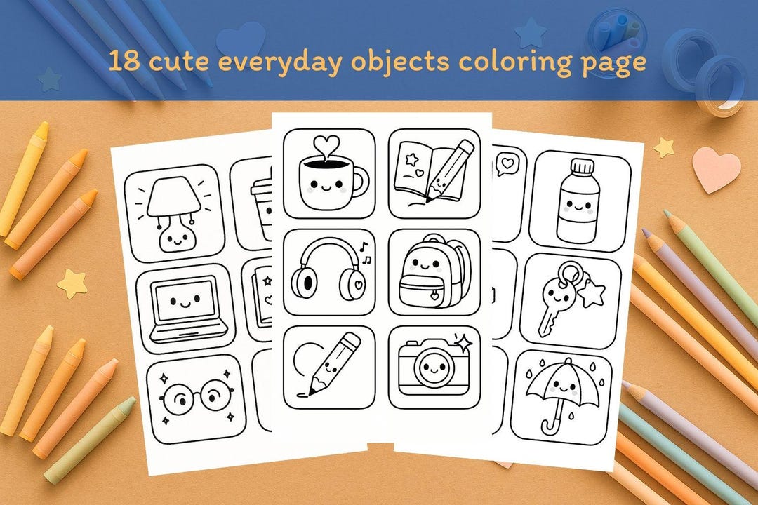 18 Cute Everyday Objects Coloring Pages Bundle - Etsy