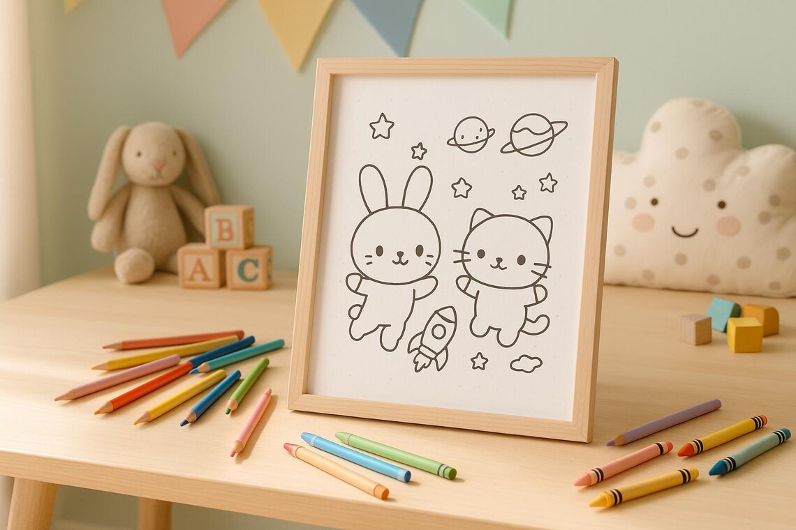 Kawaii Animal Coloring Pages: Space Adventure & Picnic Scenes (PDF ...