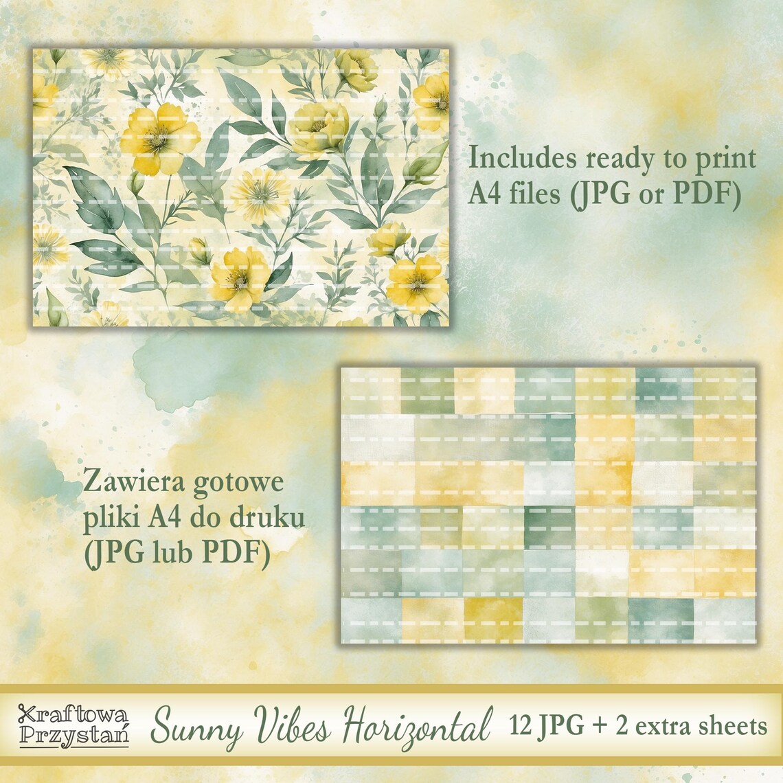 Sunny Vibes Horizontal, Scrapbooking Papers, Size A4, Pastel Yellow and ...