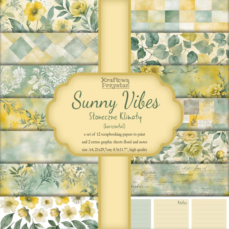 Sunny Vibes Horizontal, Scrapbooking Papers, Size A4, Pastel Yellow and ...