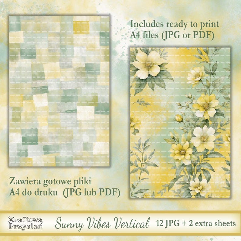 Sunny Vibes Vertical, Scrapbooking Papers, Size A4, Pastel Yellow and ...