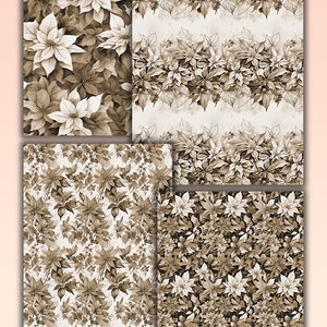 Sepia Poinsettias, 4 Printable A4 Sheets, High Quality, PDF File, Digi ...