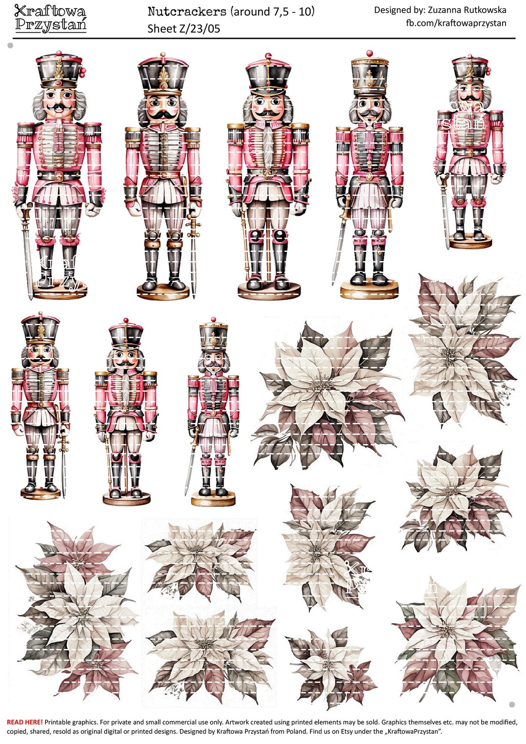 Christmas Nutcrackers 7.5-10cm and Poinsettia, Pink and White ...