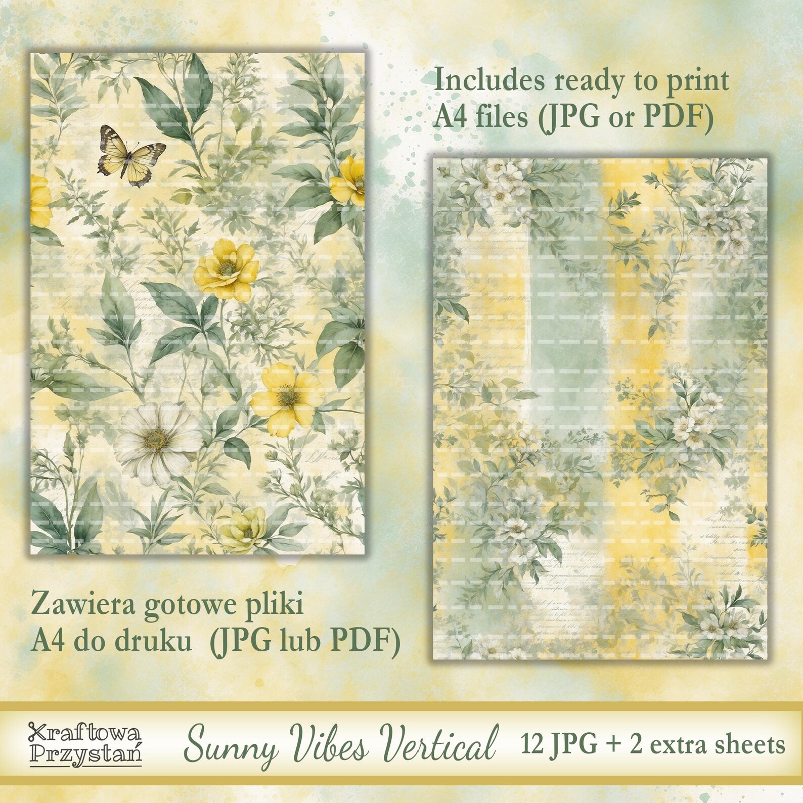 Sunny Vibes Vertical, Scrapbooking Papers, Size A4, Pastel Yellow and ...
