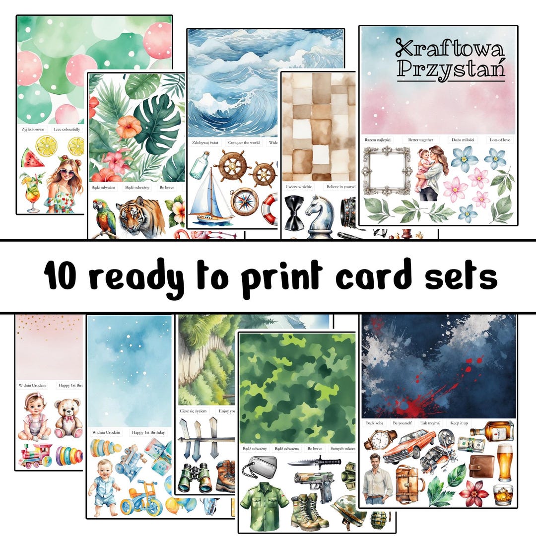 10 Digital Card Sets | Printable A4 Sheets With Cut-out Elements | PDF ...