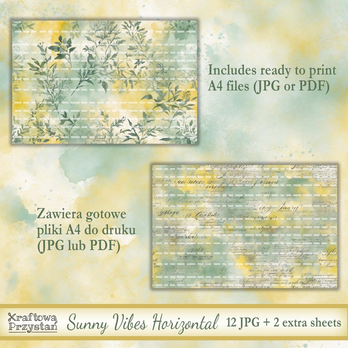 Sunny Vibes Horizontal, Scrapbooking Papers, Size A4, Pastel Yellow and ...