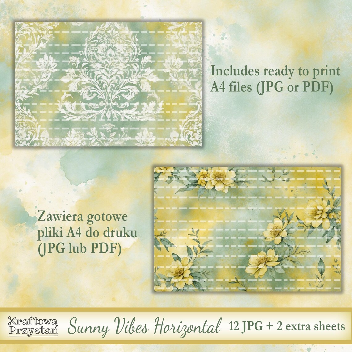 Sunny Vibes Horizontal, Scrapbooking Papers, Size A4, Pastel Yellow and ...