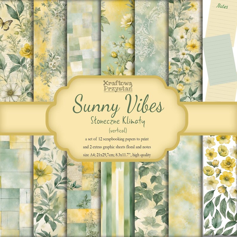 Sunny Vibes Vertical, Scrapbooking Papers, Size A4, Pastel Yellow and ...