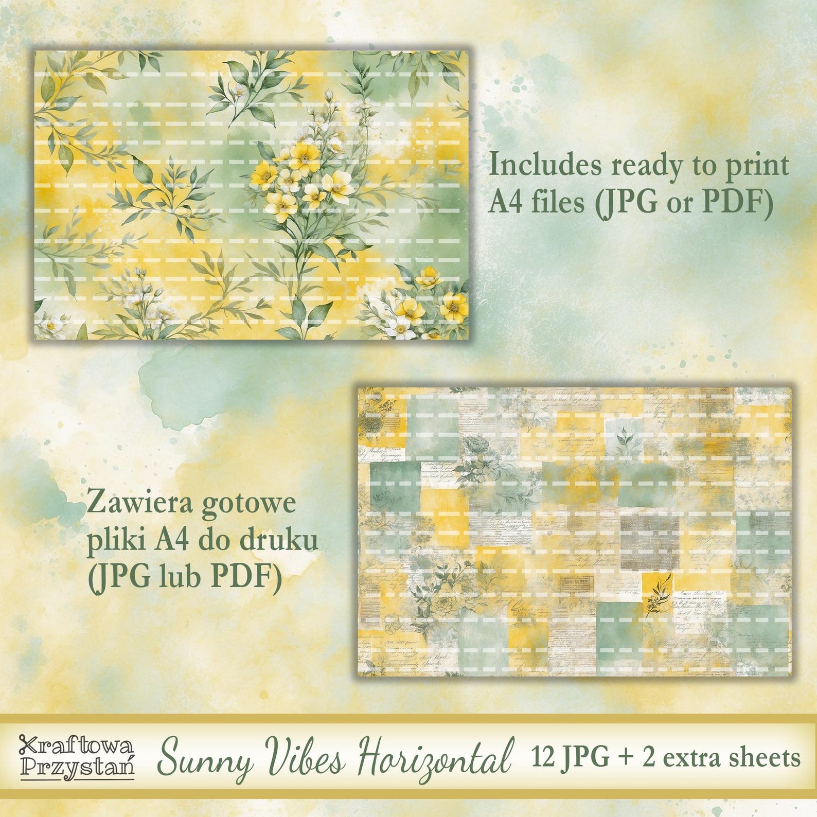 Sunny Vibes Horizontal, Scrapbooking Papers, Size A4, Pastel Yellow and ...