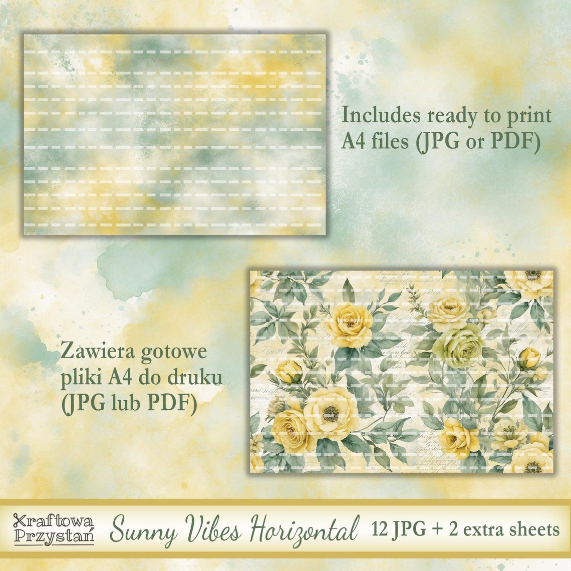 Sunny Vibes Horizontal, Scrapbooking Papers, Size A4, Pastel Yellow and ...