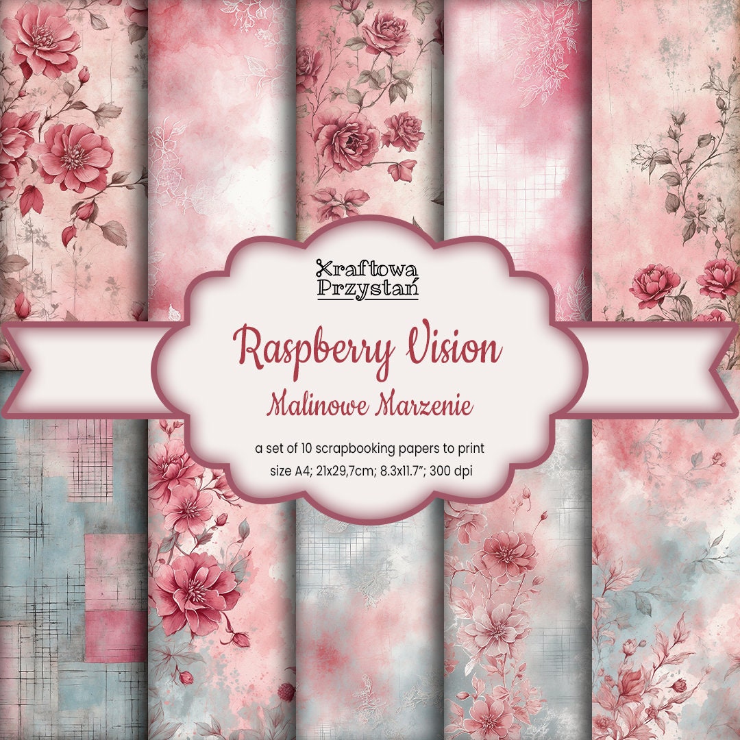 RASPBERRY VISION, a Printable Set of 10 Scrapbooking Papers, PDF to ...