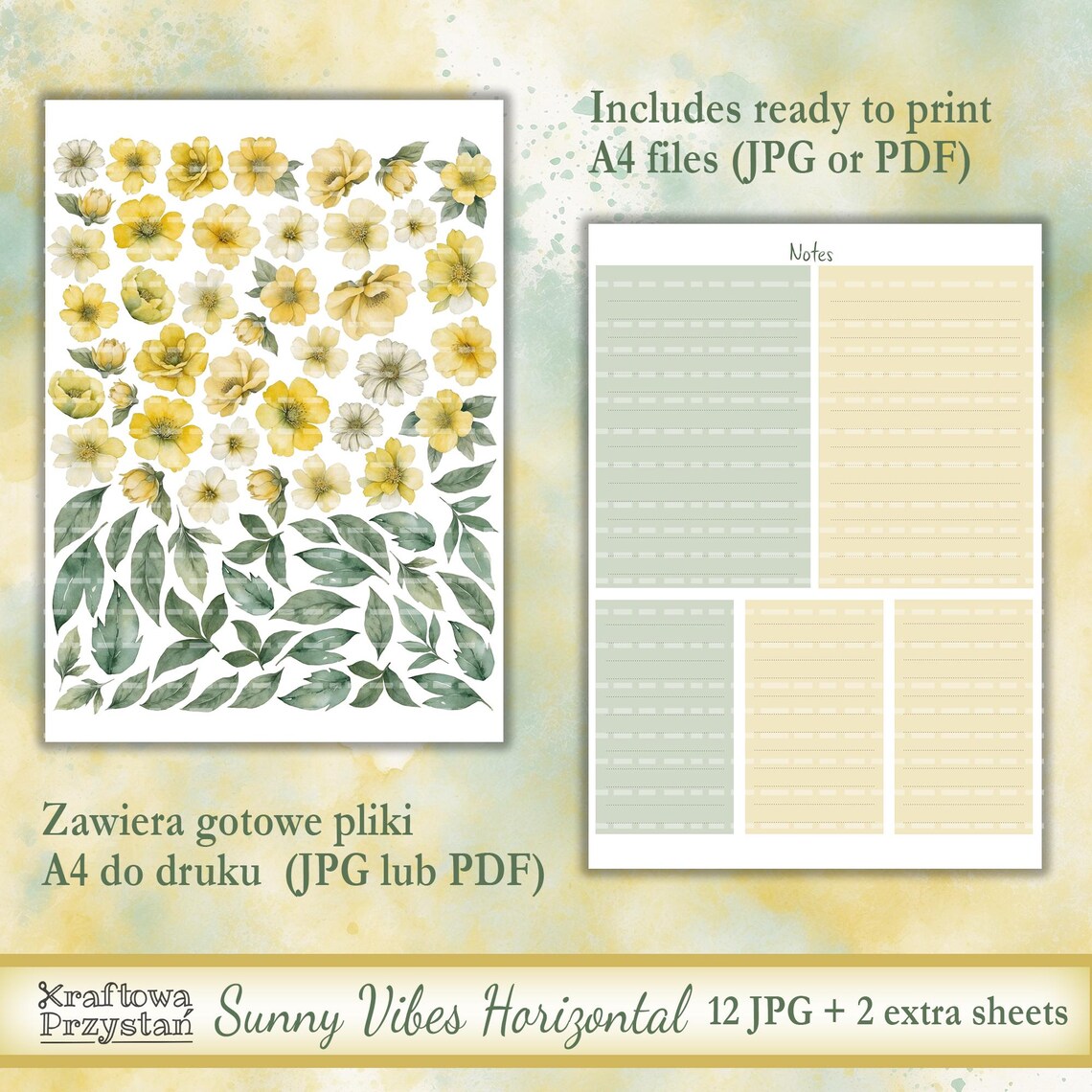 Sunny Vibes Horizontal, Scrapbooking Papers, Size A4, Pastel Yellow and ...