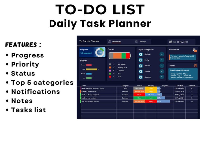 To Do List Excel Template, Digital to Do List 2025, To-do List Daily ...