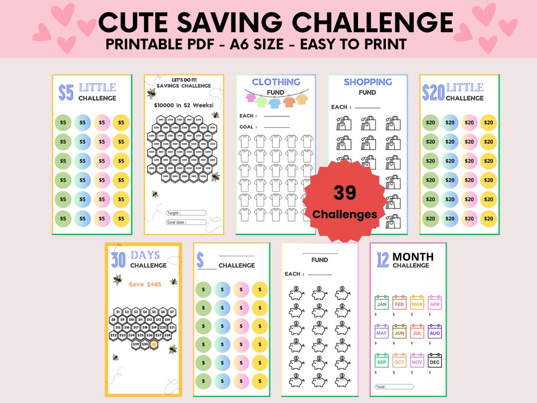 Cash Stuffing Savings Challenge Printable, Savings Challenge Bundle A6 ...