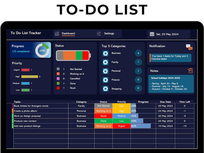 To Do List Excel Template, Digital to Do List 2025, To-do List Daily ...