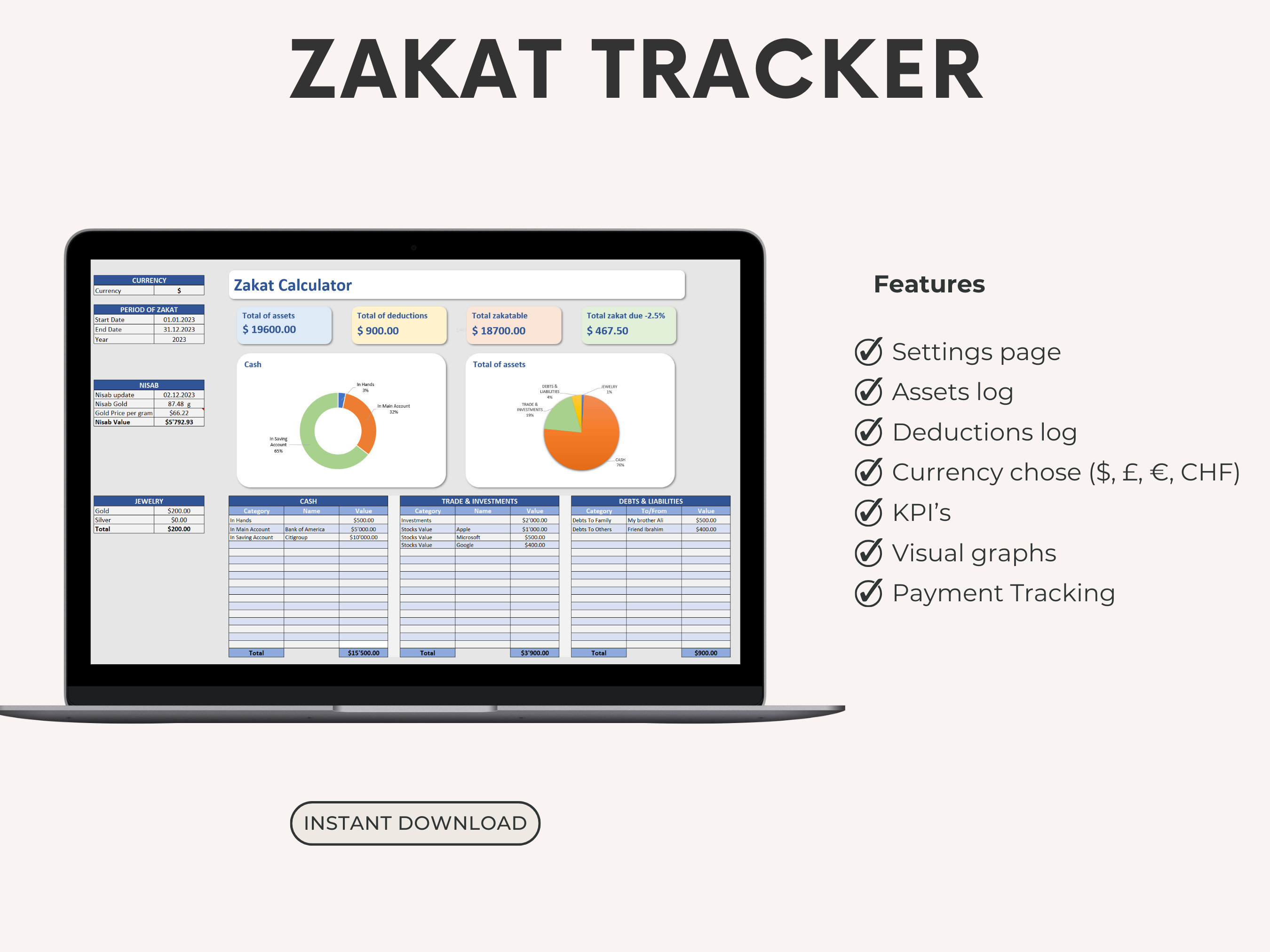 Zakat Calculator 2024 Spreadsheet Excel Zakat Gold Calculator Zakat in ...
