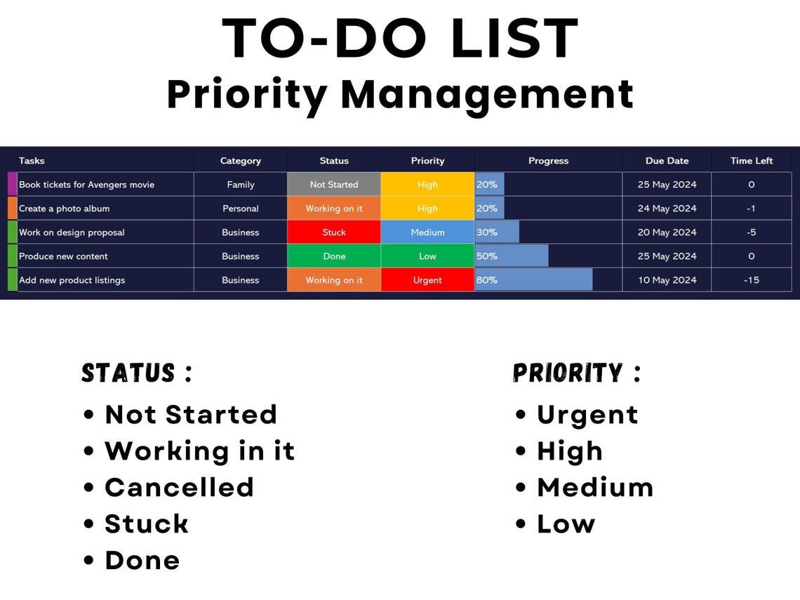 To Do List Excel Template, Digital to Do List 2025, To-do List Daily ...