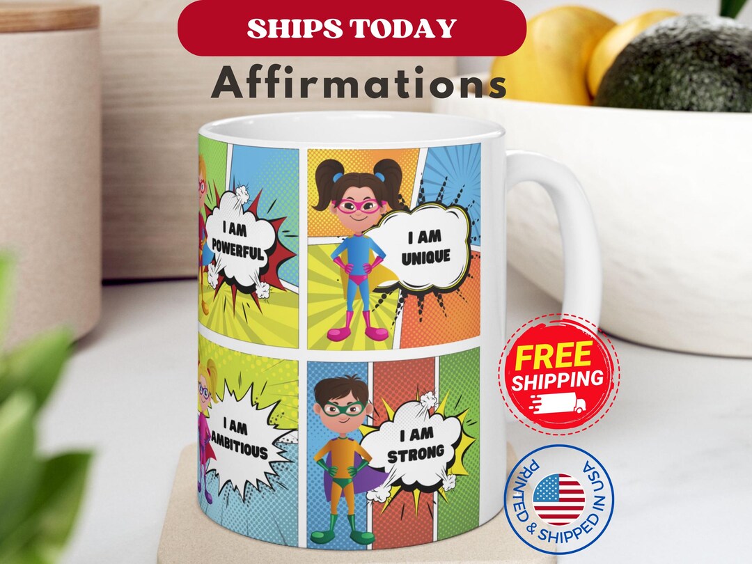 Superhero Positive Affirmations Mug Designs, Funny Self Care Gifts for ...