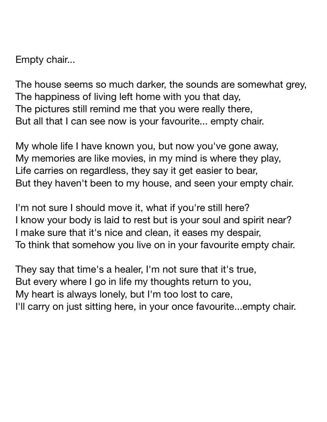 Empty Chair - Printable Poems - Etsy