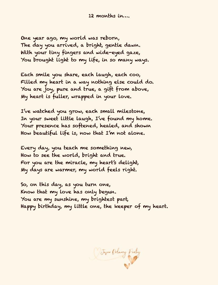 12 Months In....poem by Jason Delaney - Printable Poems. - Etsy