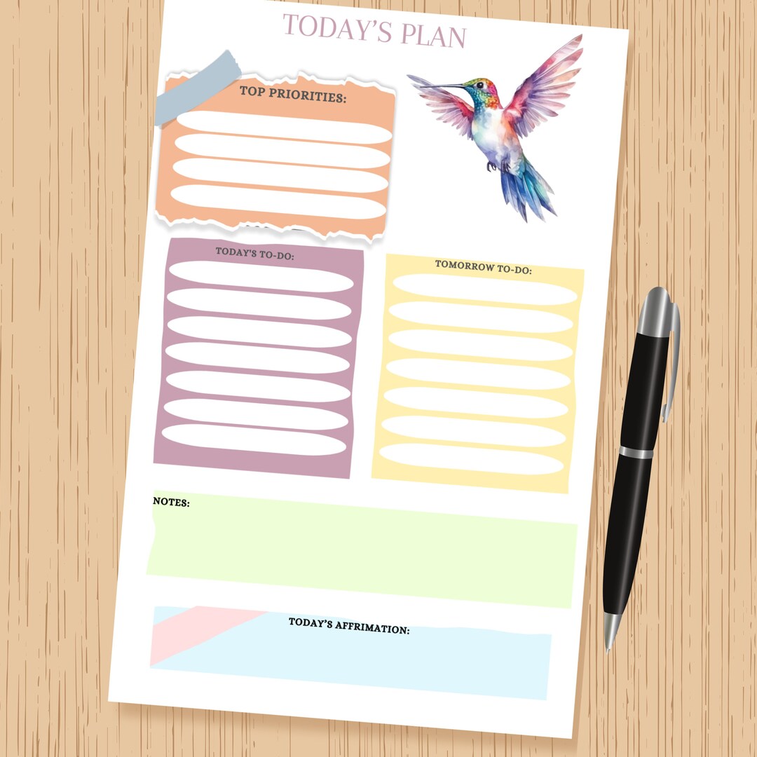 Hummingbird Daily Planner Printable To-do-list (PDF) - Etsy UK
