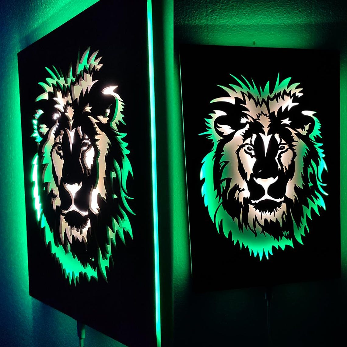 Green Lion Night Light Animal Decor, Laser Cut LED Gift, Custom Lion ...