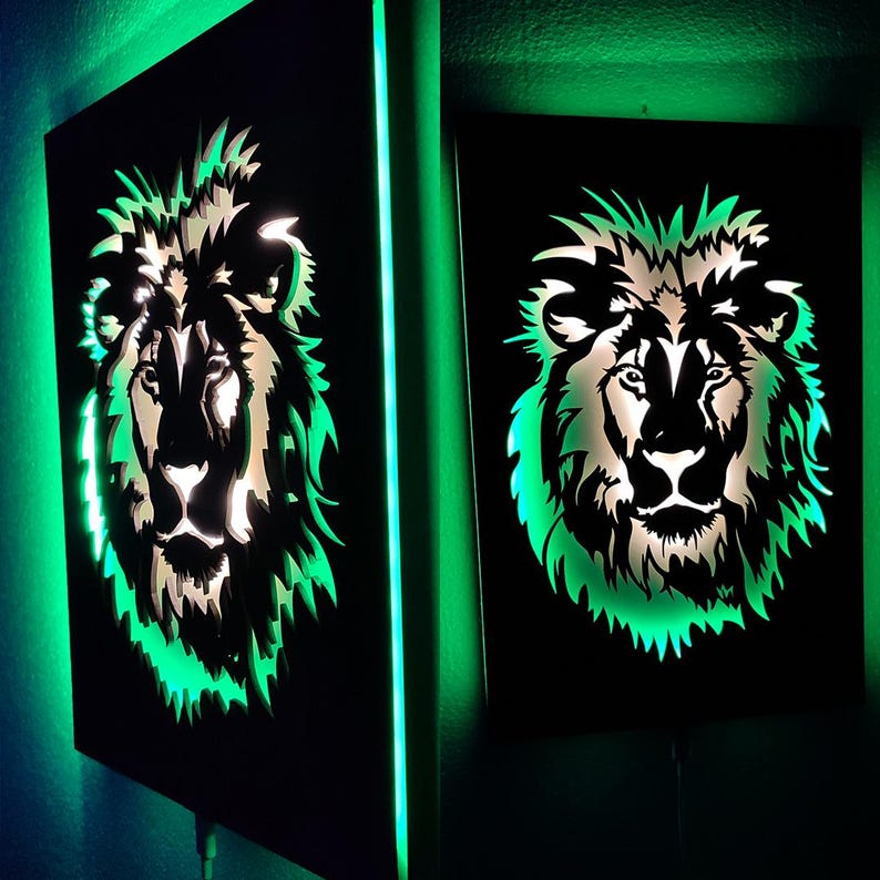 Green Lion Night Light Animal Decor, Laser Cut LED Gift, Custom Lion ...