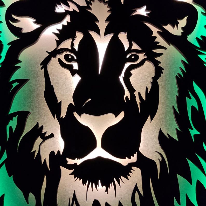 Green Lion Night Light Animal Decor, Laser Cut LED Gift, Custom Lion ...
