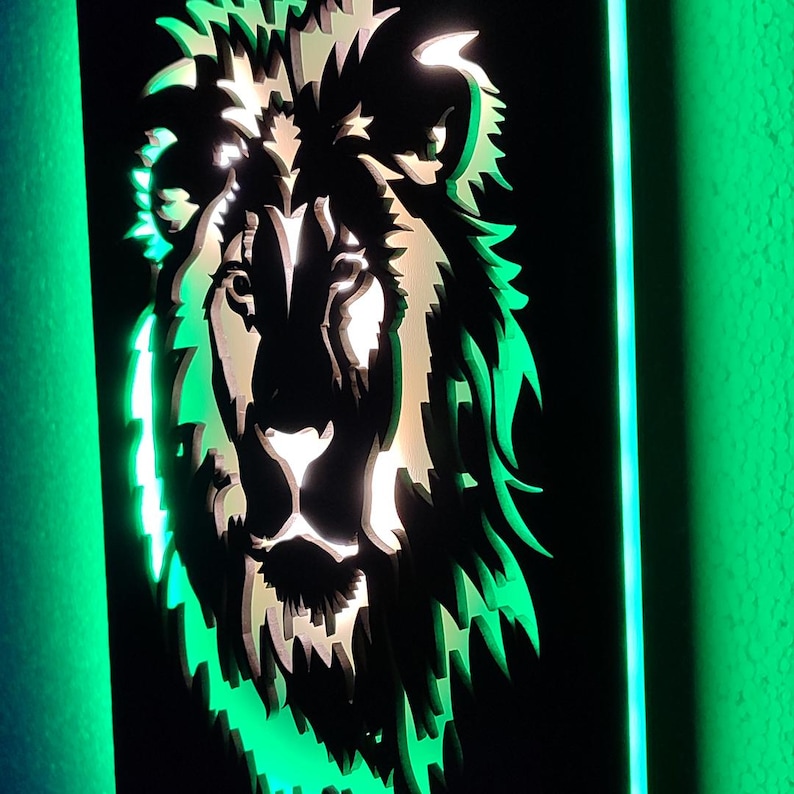 Green Lion Night Light Animal Decor, Laser Cut LED Gift, Custom Lion ...