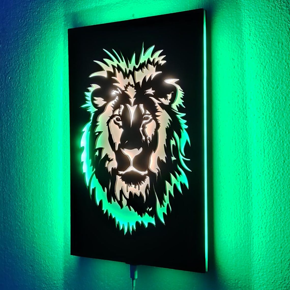 Green Lion Night Light Animal Decor, Laser Cut LED Gift, Custom Lion ...