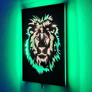 Green Lion Night Light Animal Decor, Laser Cut LED Gift, Custom Lion ...