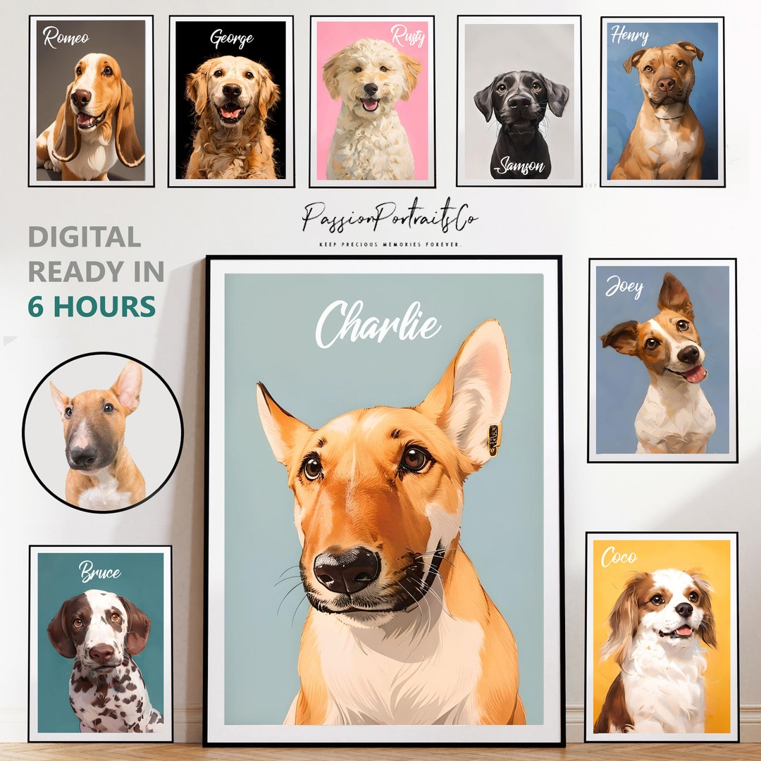 Custom Pet Portraits Using Pet Photo Personalized Digital Dog Portraits ...