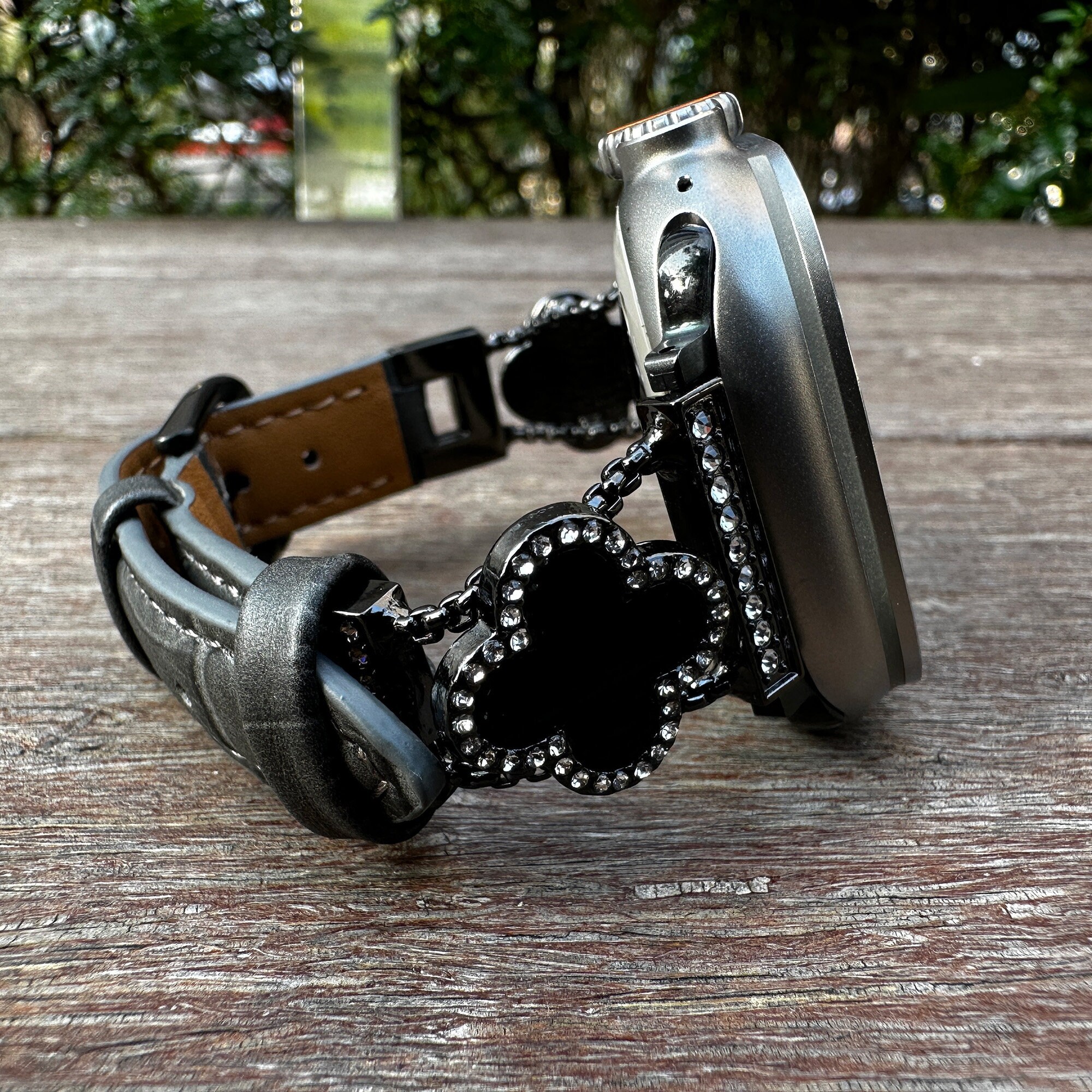 Premium Bling Diamond Apple Watch Band Black Grey Ultra 1 2 Classic ...