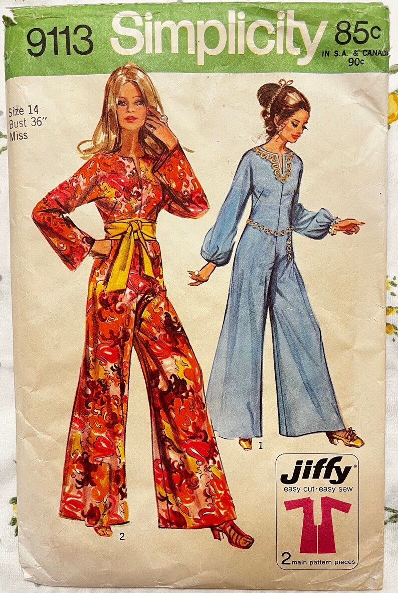 Bust 36, 1970s Jiffy Jumpsuit, Vintage Simplicity 9113 Sewing Pattern ...