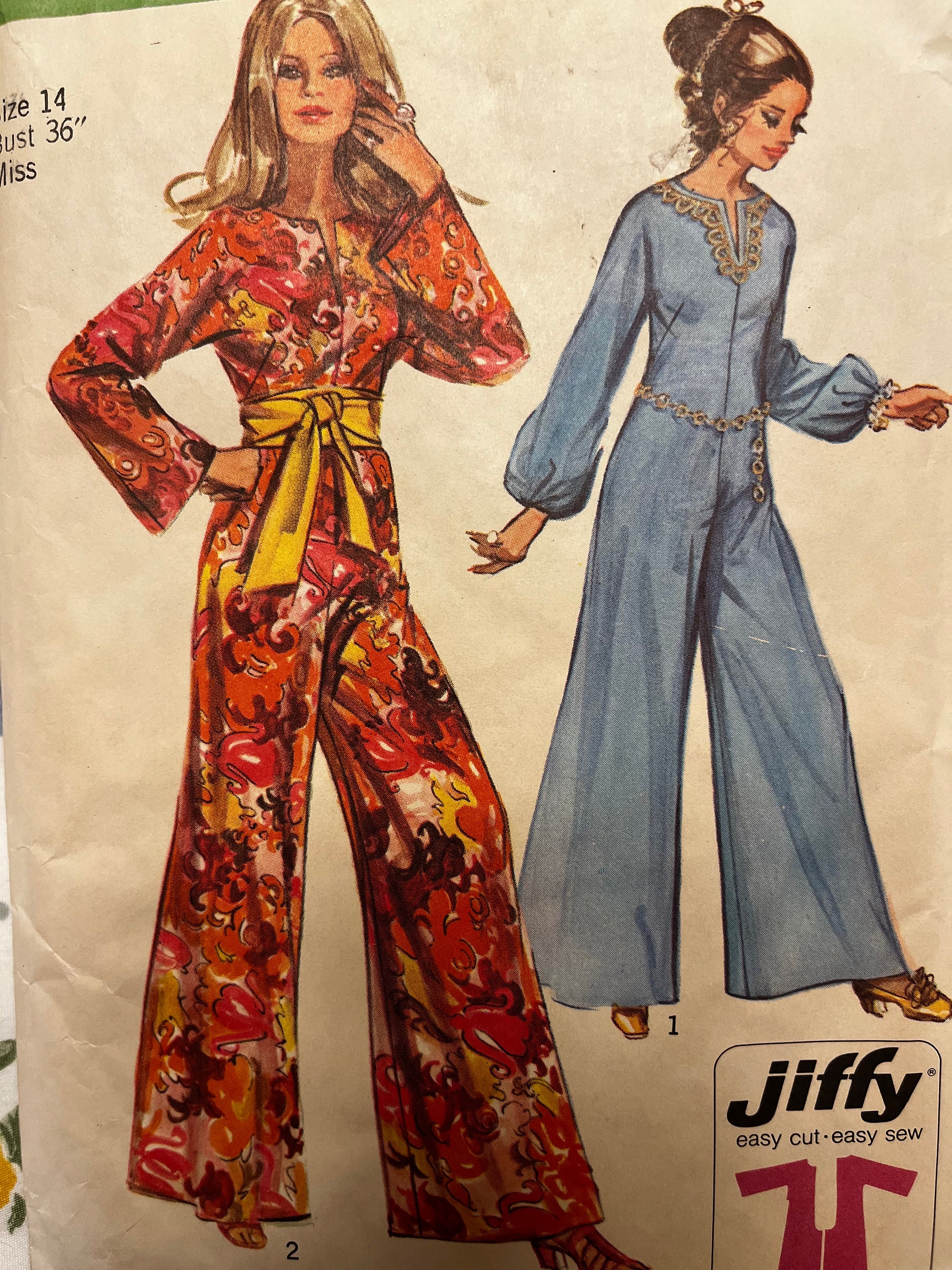 Bust 36, 1970s Jiffy Jumpsuit, Vintage Simplicity 9113 Sewing Pattern ...