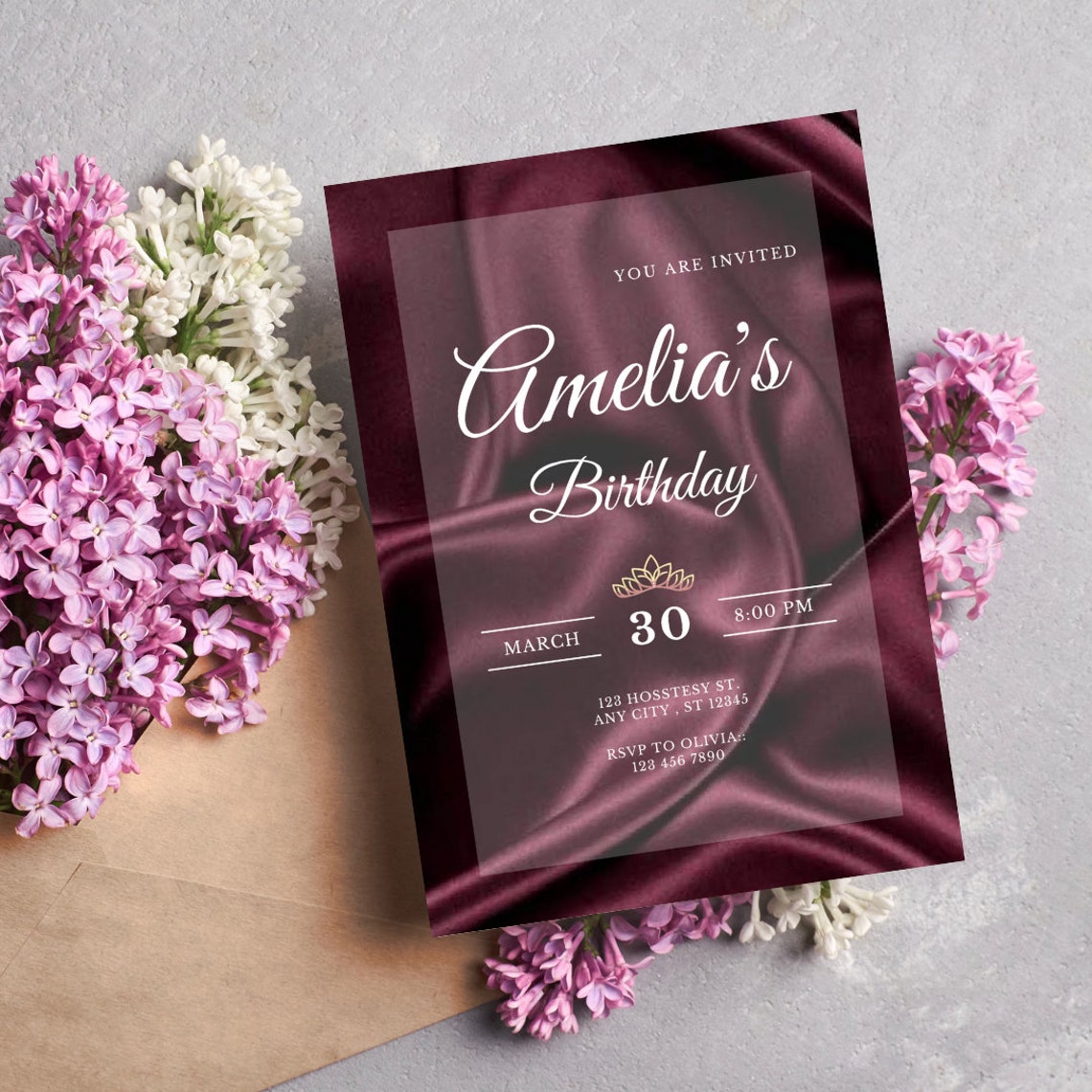 Editable Birthday Invitation Elegant Women. Invitation Template ...