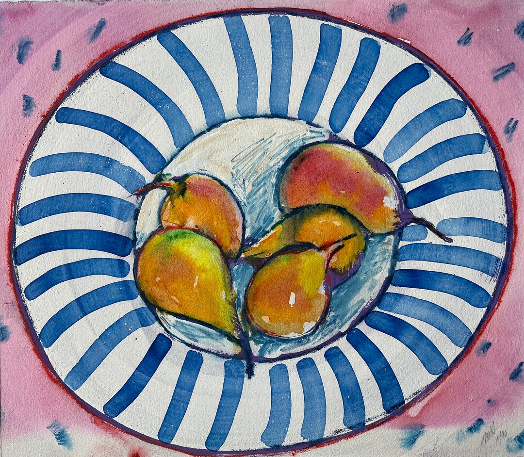 Painting & Pastel Still Life Jack Hooper "pears in Striped Bowl" - Etsy