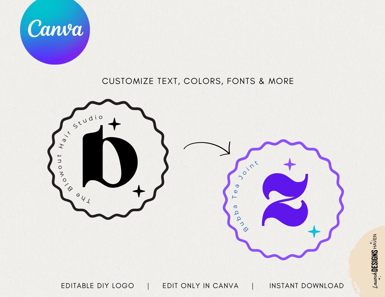 Modern Cosmic Retro, Editable Logo, Premade Logo, Funky, Beauty, Trendy ...