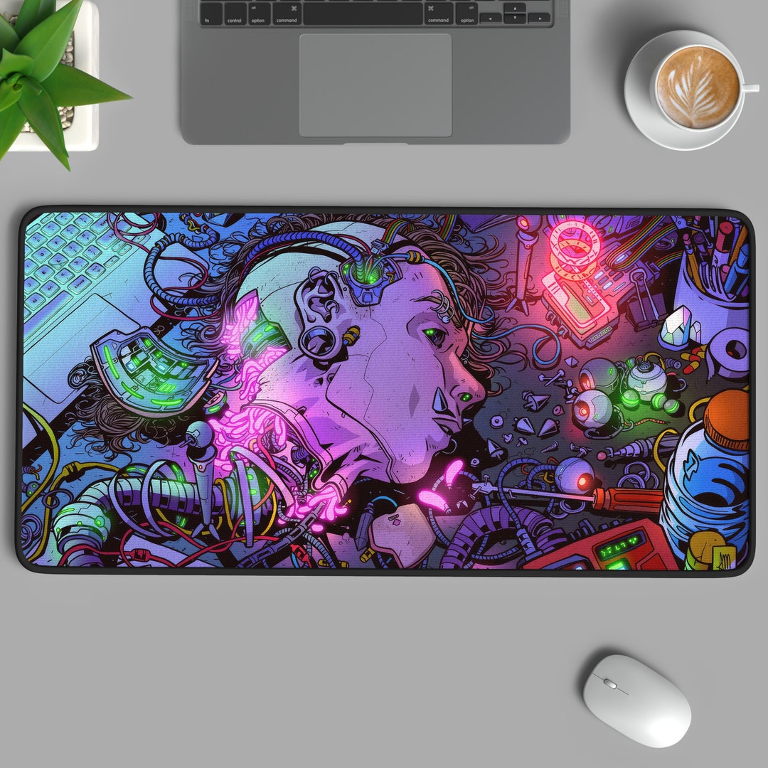 Cyberpunk High Tech Desk Mat, Colorful Neon Led Desk Mat, Sci-fi Desk ...