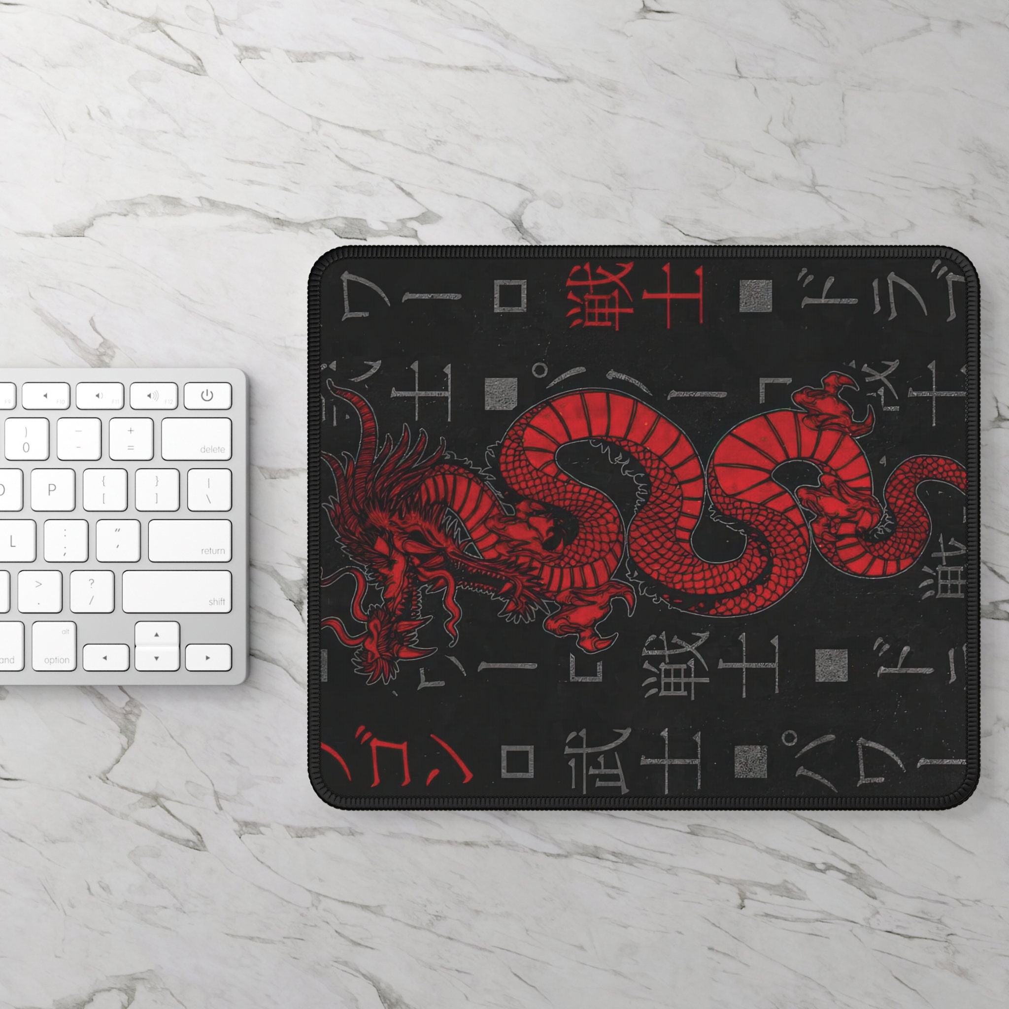 Japanese Red Dragon Desk Mat, Gothic Desk Mat, Dark Desk Mat, Black ...