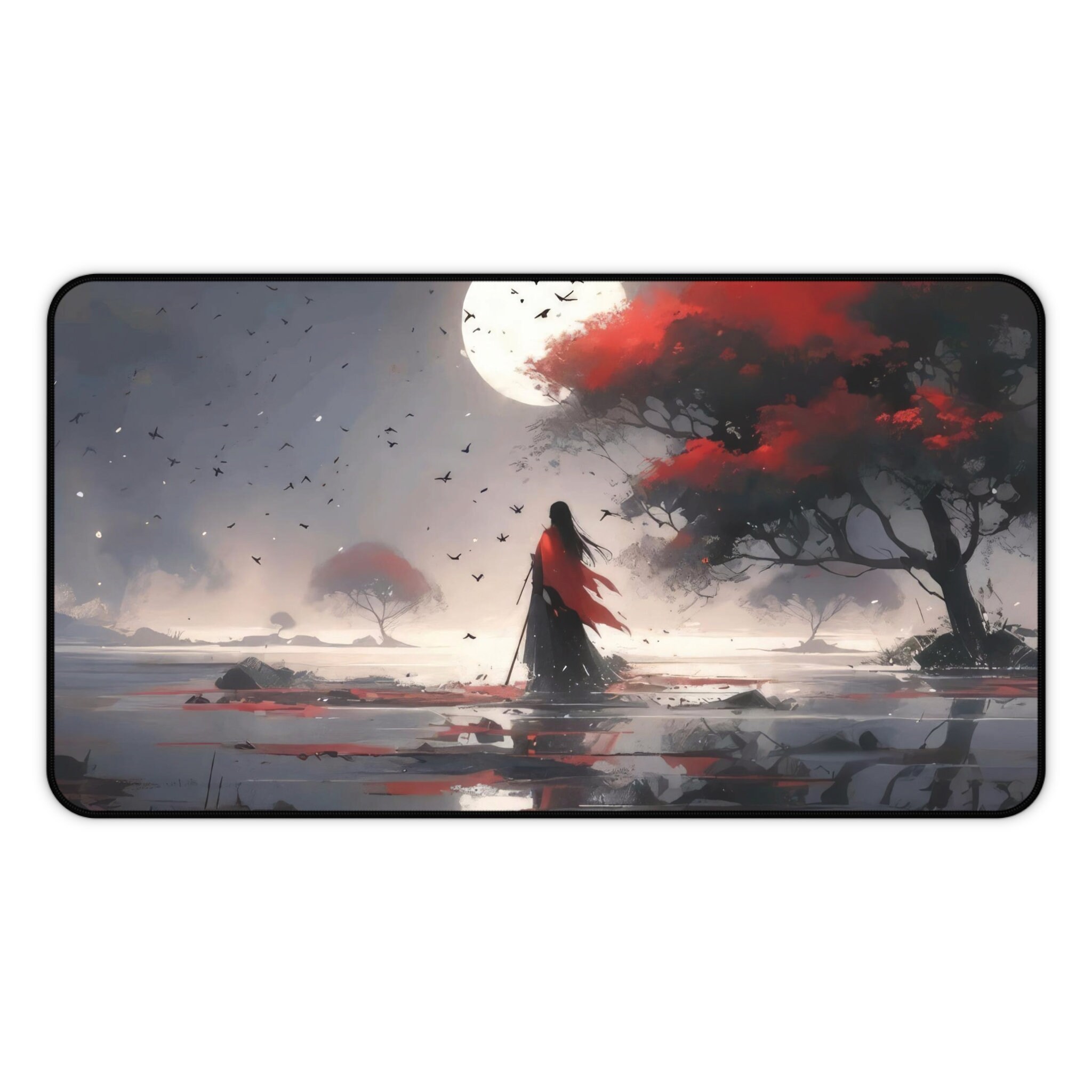 Sakura and Moon Aesthetic Desk Mat Samurai Desk Matkawaii - Etsy