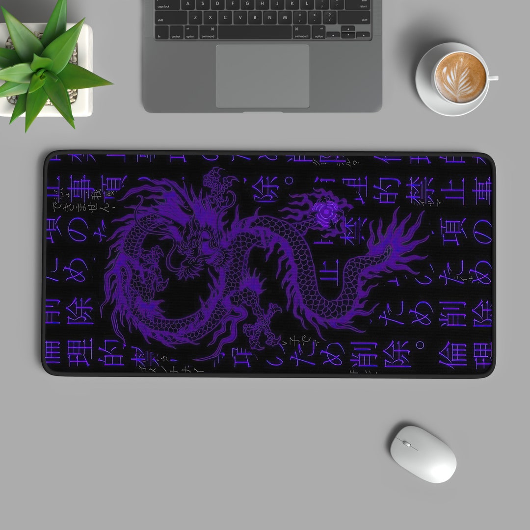 Purple Japanese Dragon Desk Mat, Dark Desk Mat, Gaming Desk Mat, Purple ...