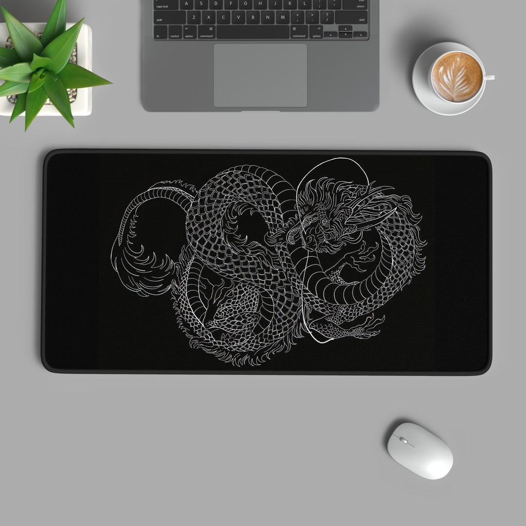 Japanese Dragon Desk Mat, Black Desk Mat, Dark Desk Mat, Gothic Desk ...