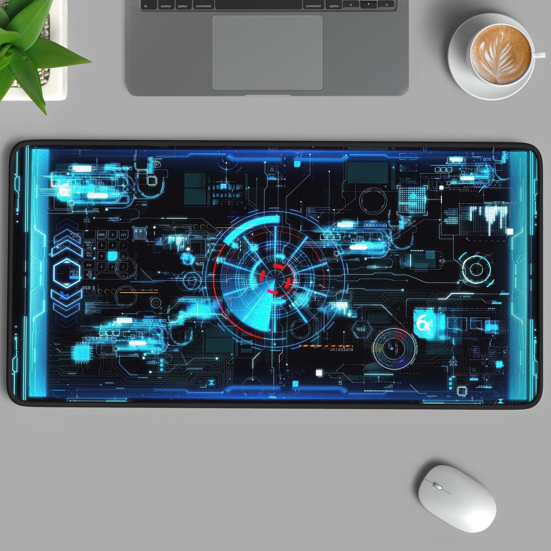 Blue Black Hud UI Desk Mat, Sci-fi Desk Mat, Dynamic Futuristic Desk ...